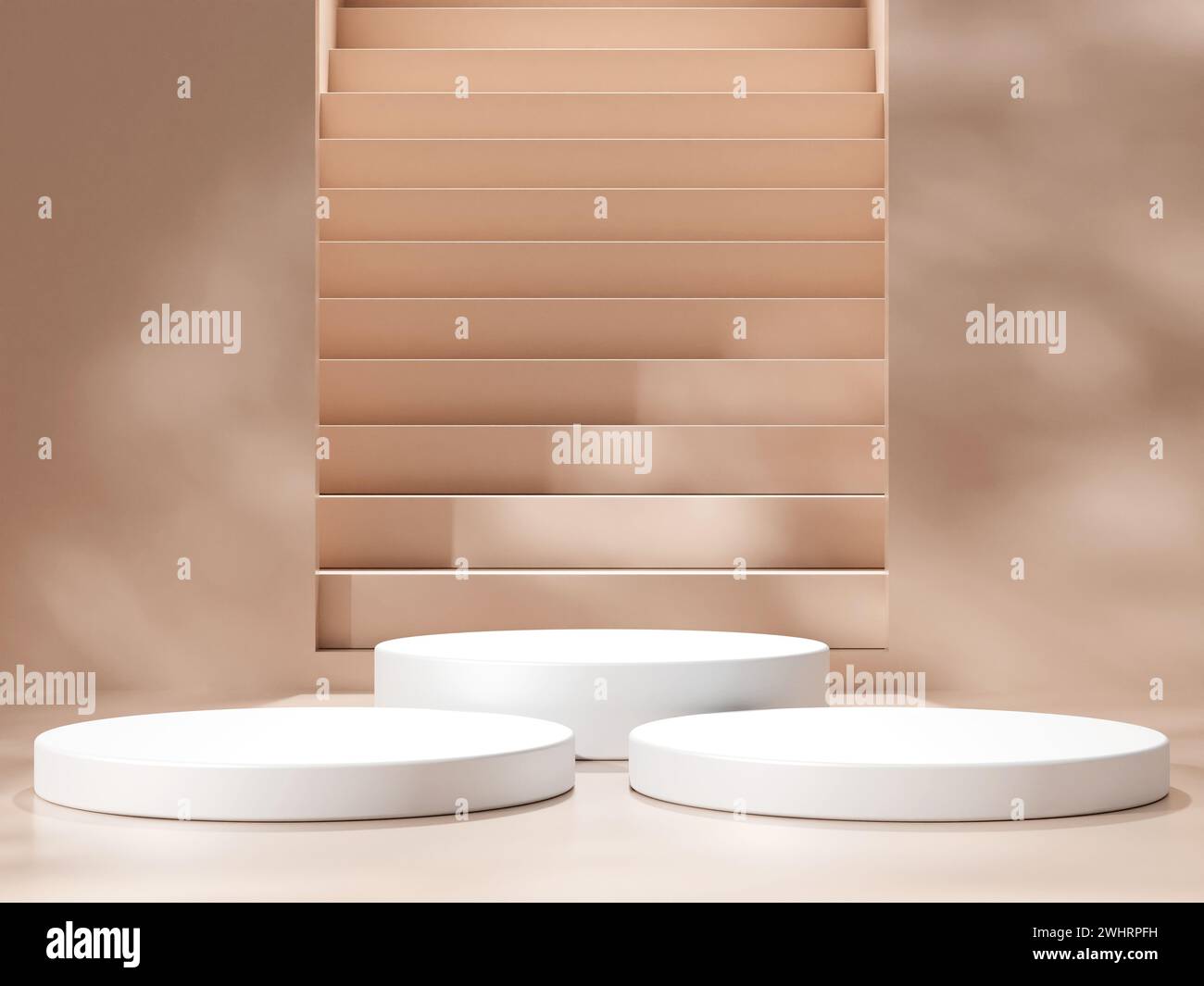 Empty podium or pedestal display on brown background with cylinder ...
