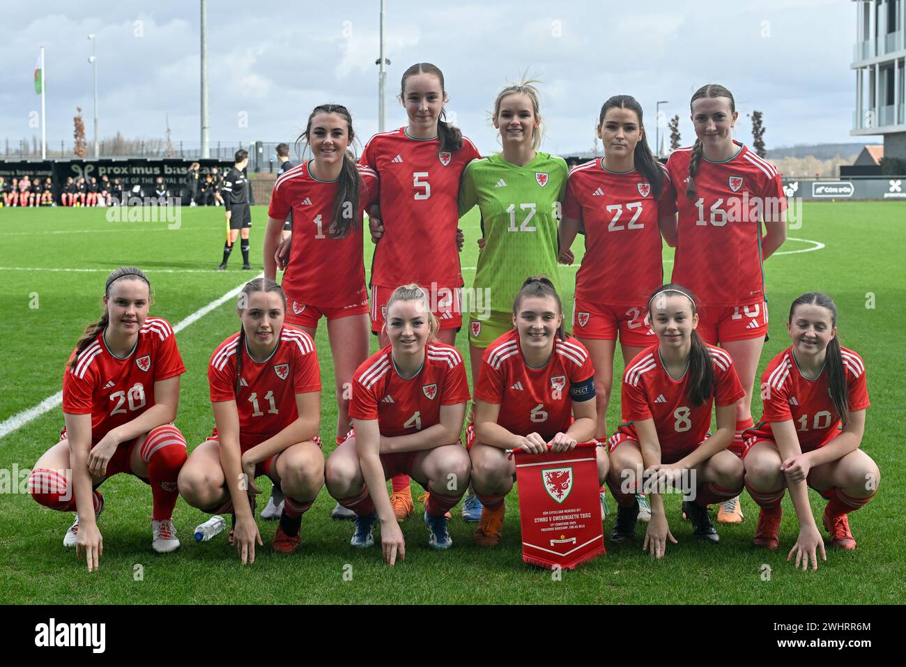 Tubize, Belgium. 11th Feb, 2024. team line up of Wales with Elena Cole ...