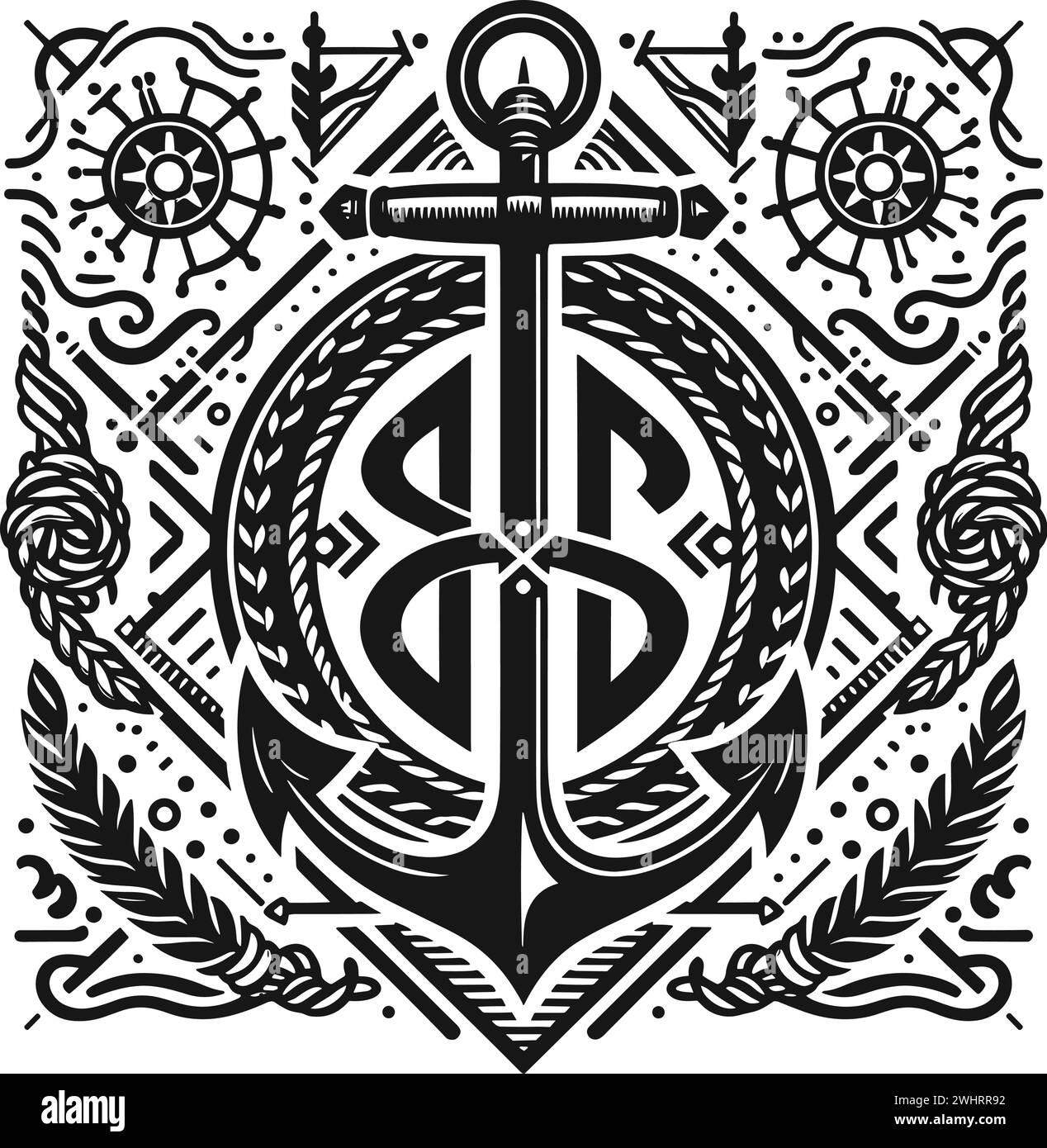 Nautical Crest with Anchor and Cruise Ship Vector Art Stock Vector ...