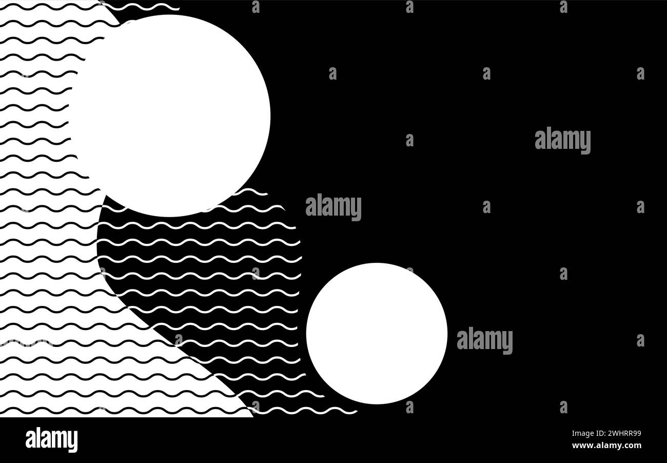 Abstract geometric black and white curves and wave shapes, vector ...