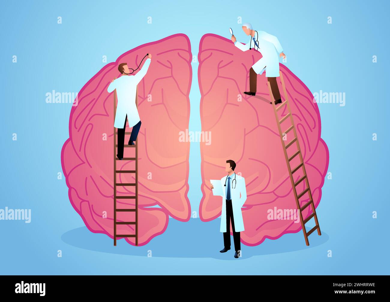 Vector graphic illustration of team of doctors diagnose human brain ...