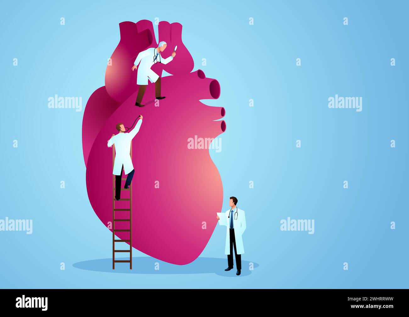 Vector Graphic Illustration Of Team Of Doctors Diagnose Human Heart