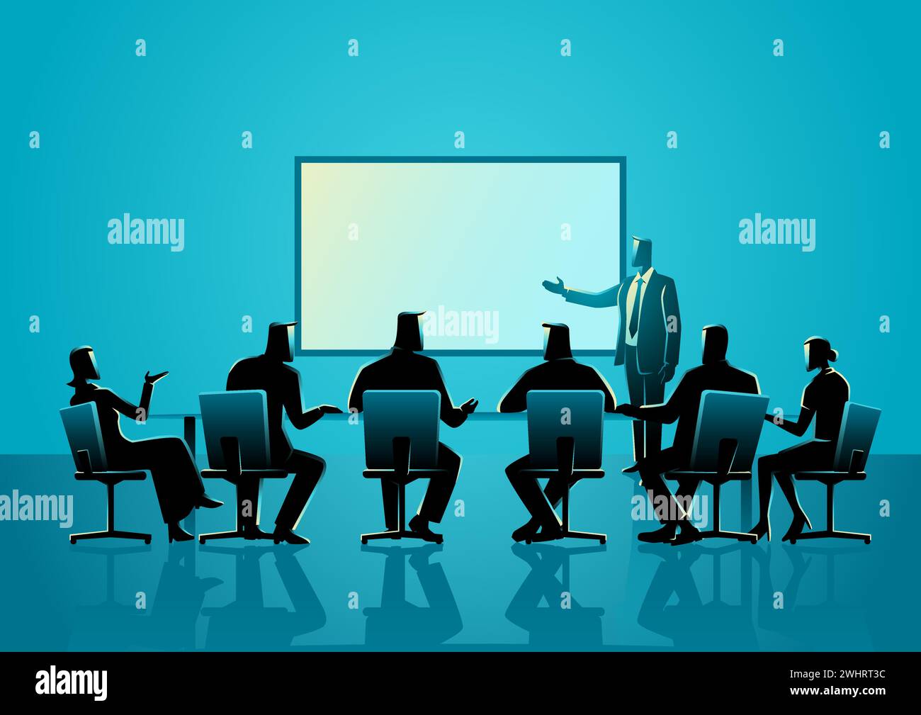 Illustration of a business person giving a presentation in front of a ...
