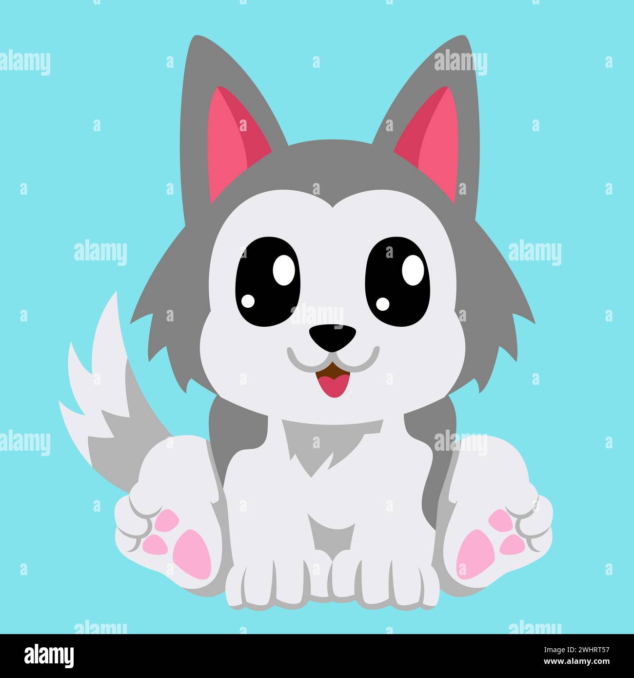 Simple Flat Vector Illustration Of Cute Siberian Husky Or Alaskan