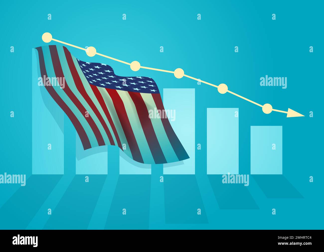 Vector illustration of a United States Of America flag on decreasing ...