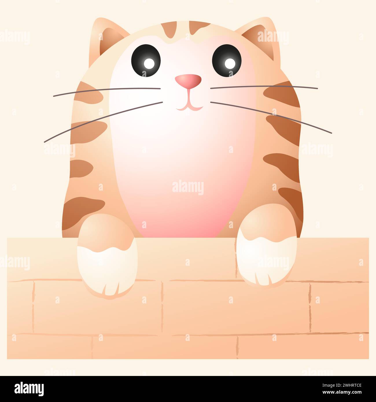 Vector illustration of a cute cat peeking from behind a wall, kawaii ...