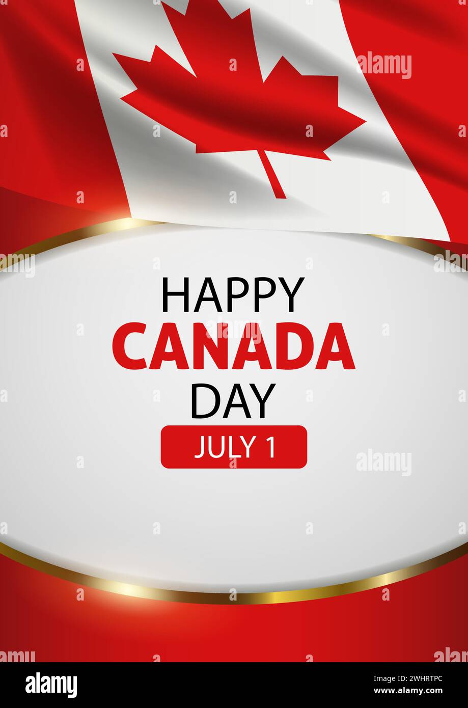Canadian flag decorated with golden frame with text Happy Canada Day ...