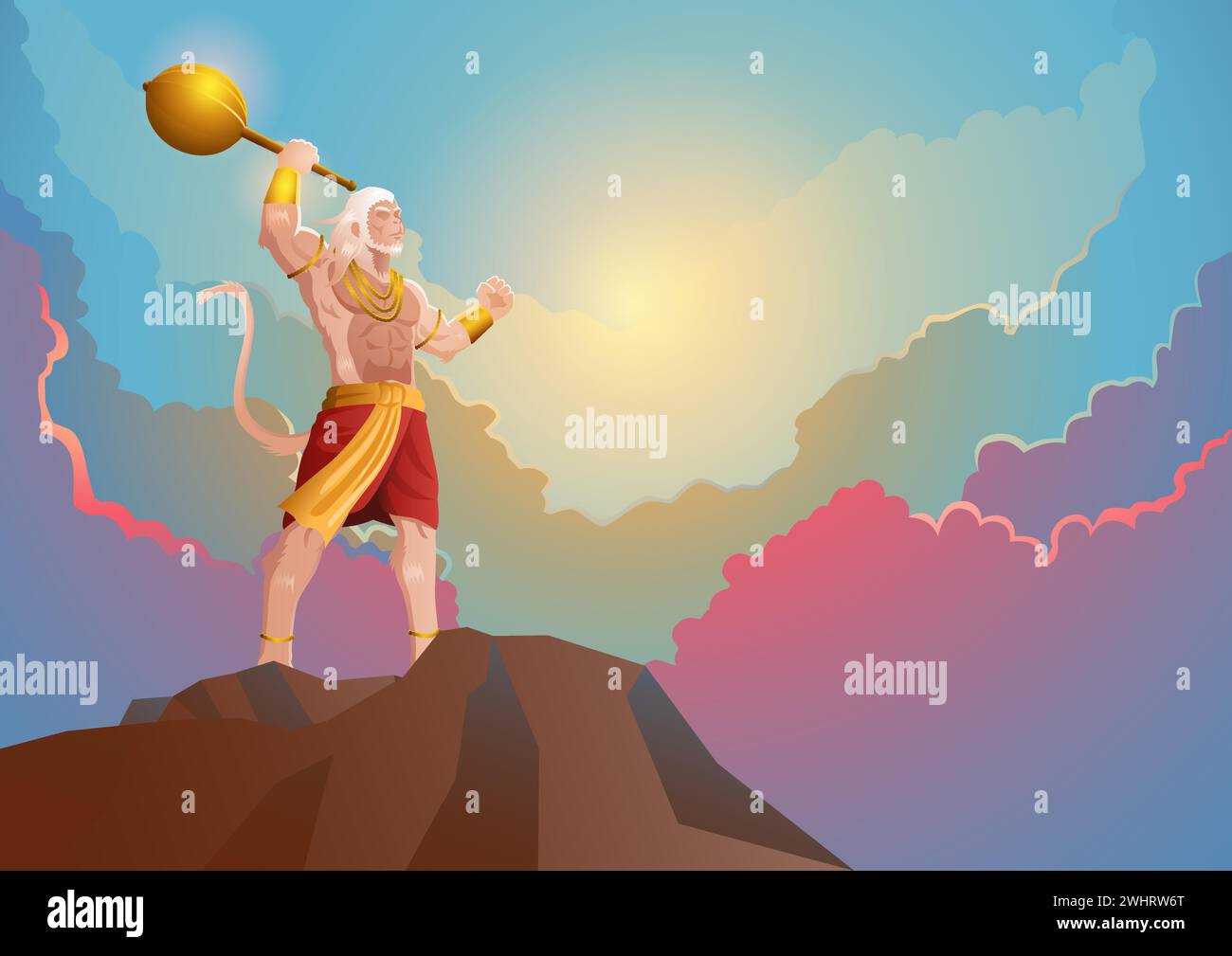 Fantasy art of Hanuman standing on the rock, Indian God of Hindu ...