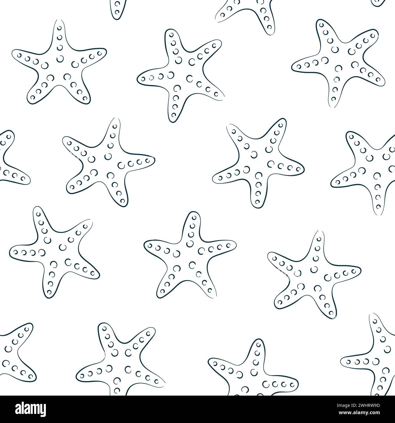 Starfish seamless pattern in line art style. Undersea design for ...