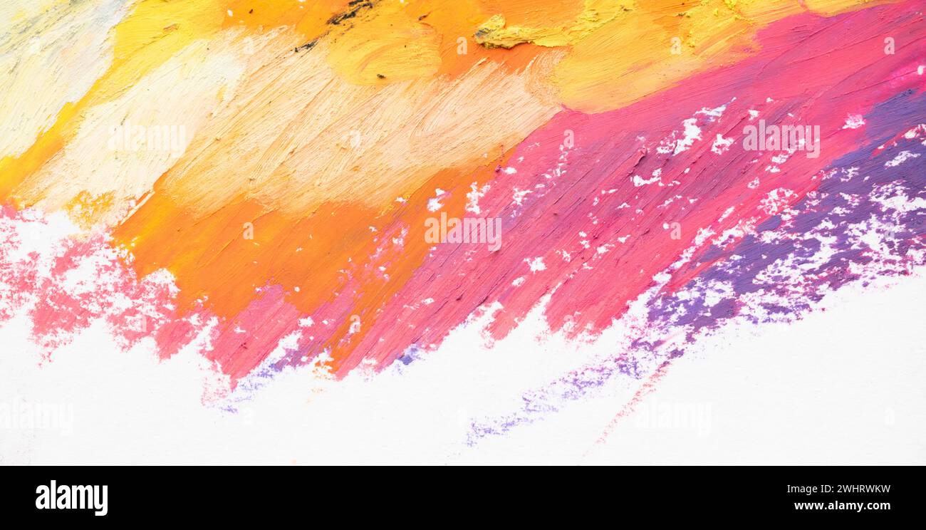 Conceptual abstract picture drawn with oil pastels. Closeup of an oil ...