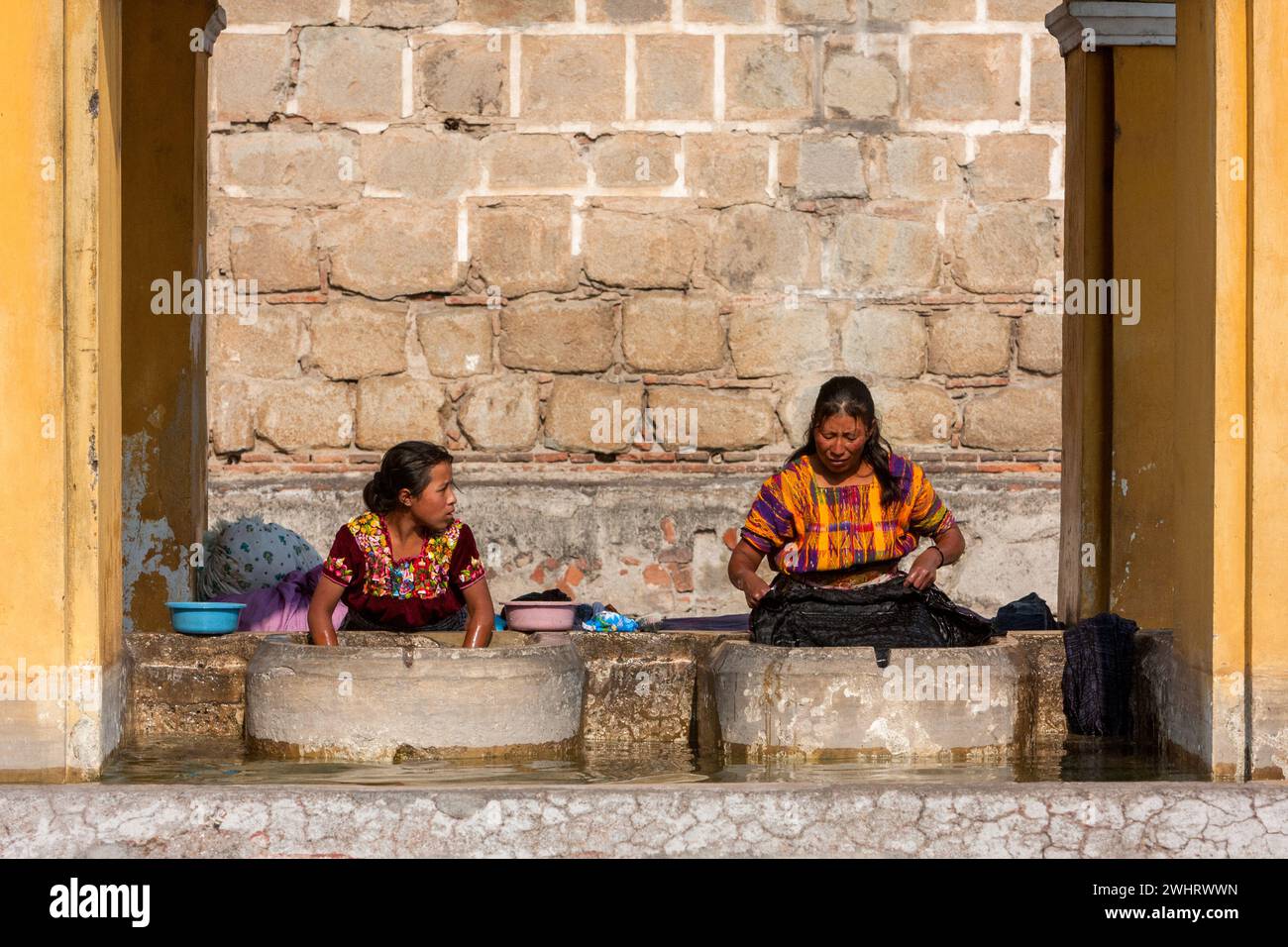Antigua, Guatemala. Women Doing Laundry at the Public Pila, or Washing ...