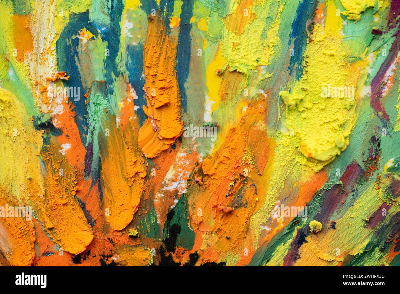 Conceptual abstract picture drawn with oil pastels. Closeup of an oil ...