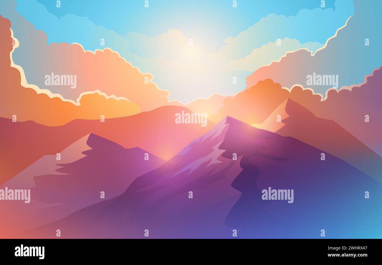 Beautiful landscape of mountains and cloudscape, vector illustration Stock Vector Image & Art ...