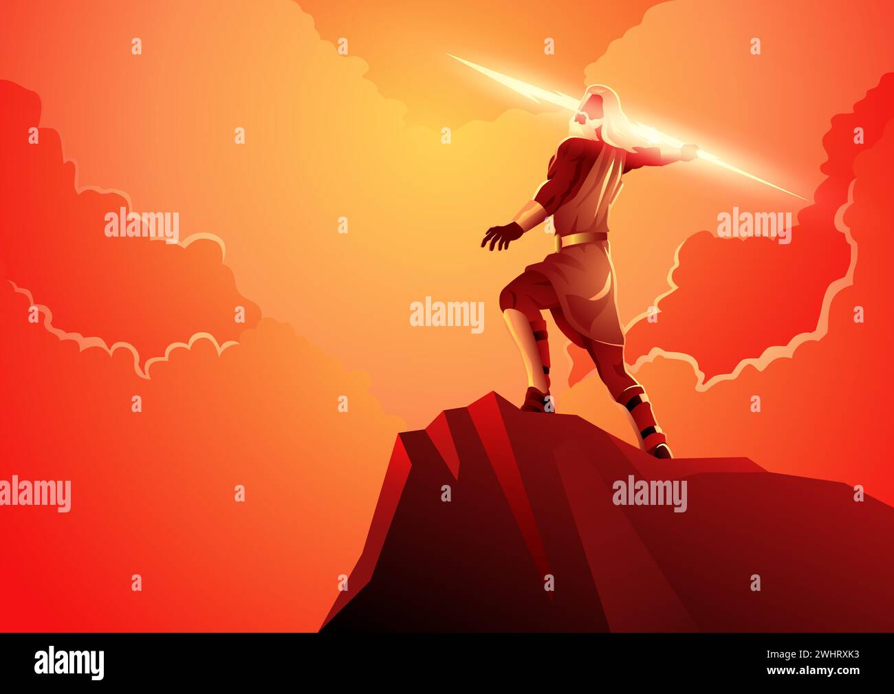 Greek god and goddess vector illustration series, Zeus, the Father of Gods and men standing on ...