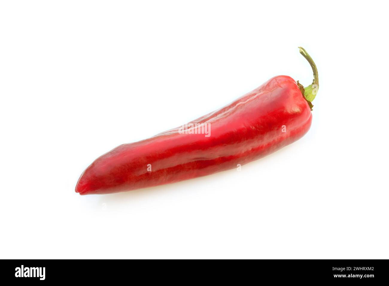 Long ripe red mexican pepper isolated on white background side view ...