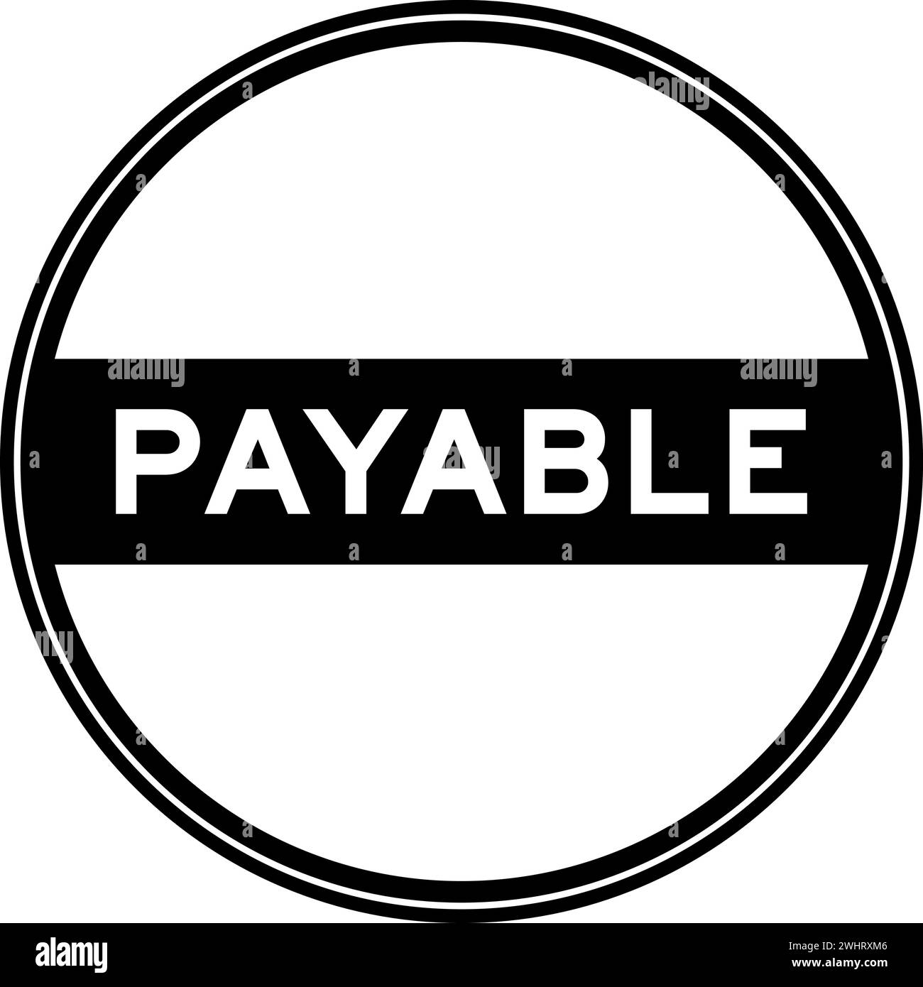 Black color round seal sticker in word payable on white background ...