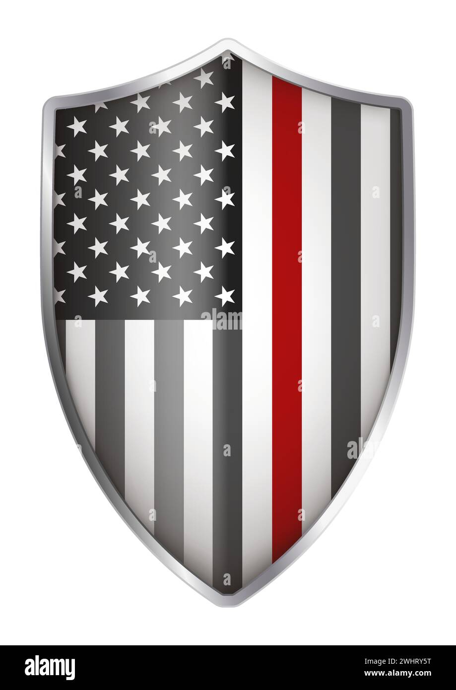 American thin red line flag in the form of a medieval shield, vector ...