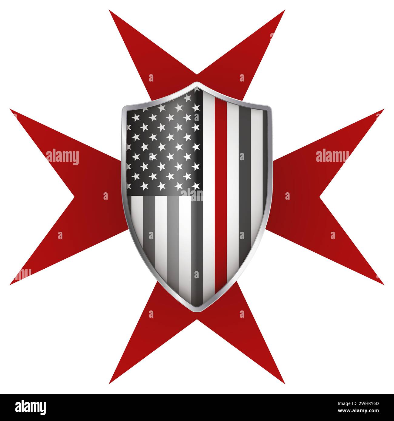 American thin red line flag in the form of a medieval shield, vector ...