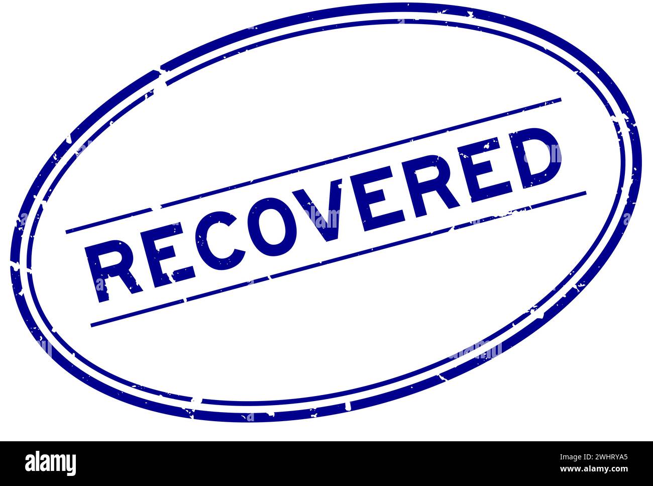 Grunge blue recovered word oval rubber seal stamp on white background ...