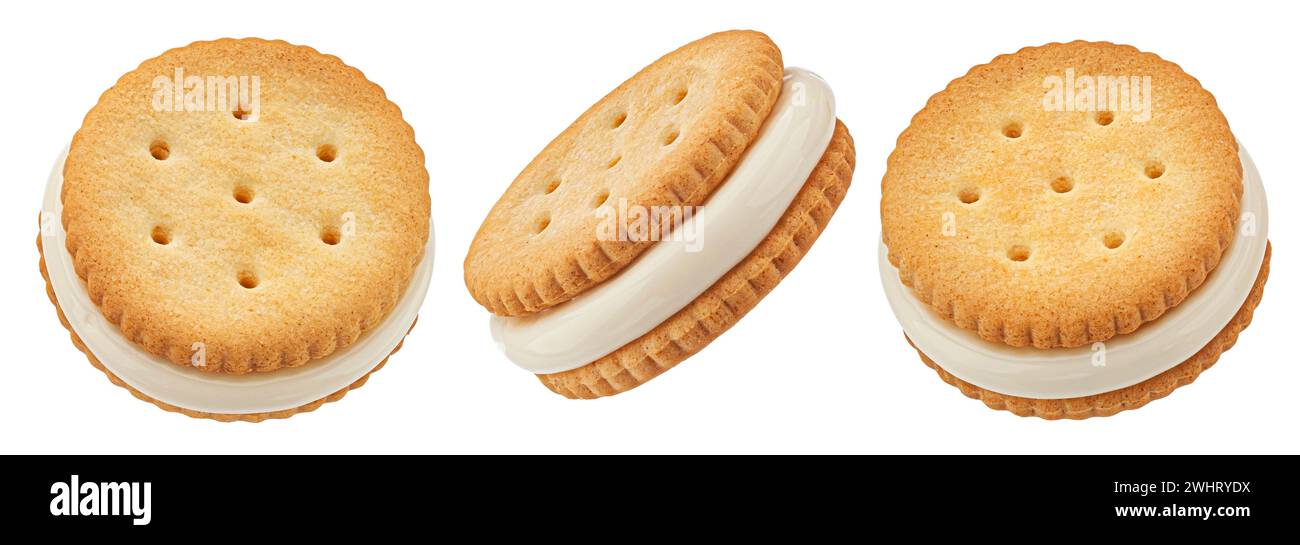 Sandwich cookies, vanilla cream filled biscuits isolated on white ...