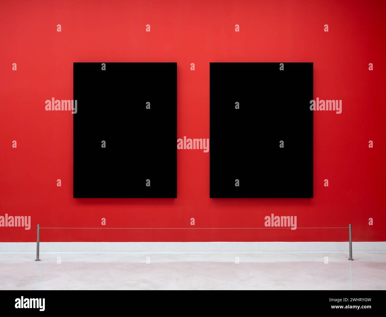Mockup two blank space in black vertical square artist painting frames ...