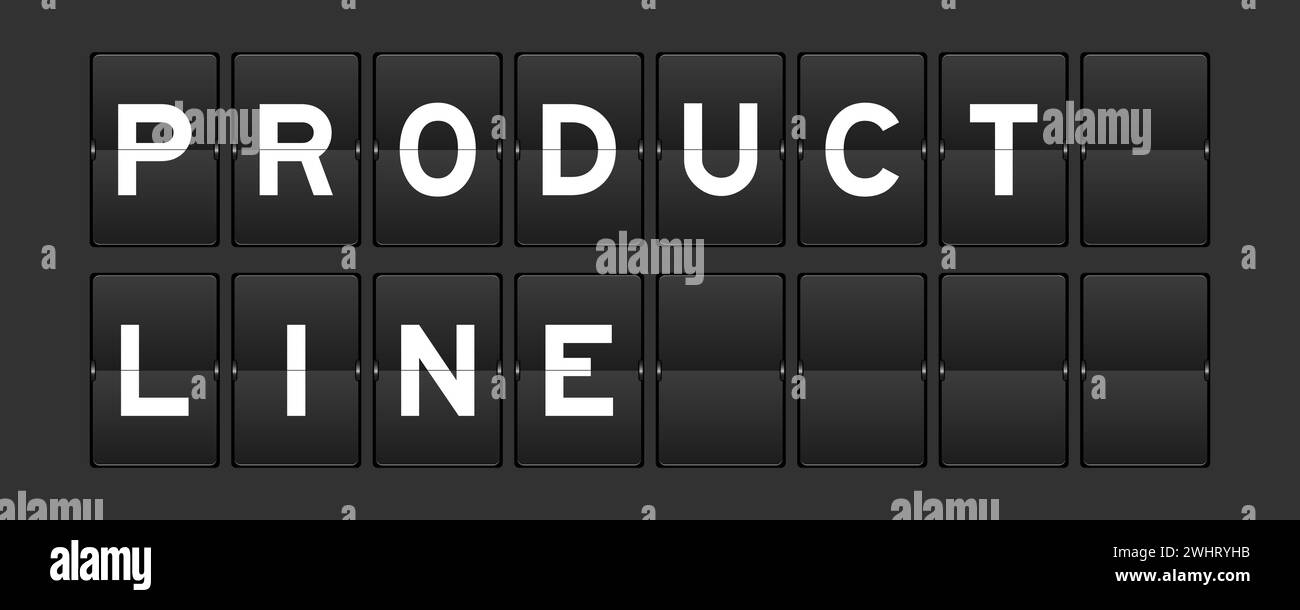 Black color analog flip board with word product line on gray background ...