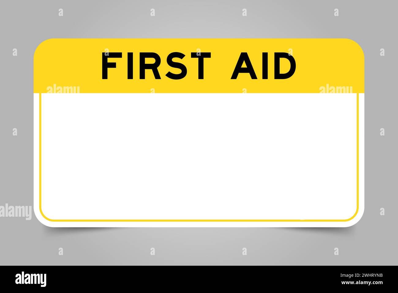 Label banner that have yellow headline with word first aid and white ...