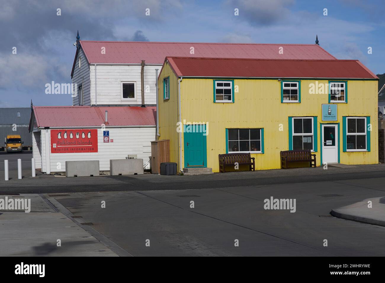 Colourful buildings in the small town of Stanley, capital of the ...