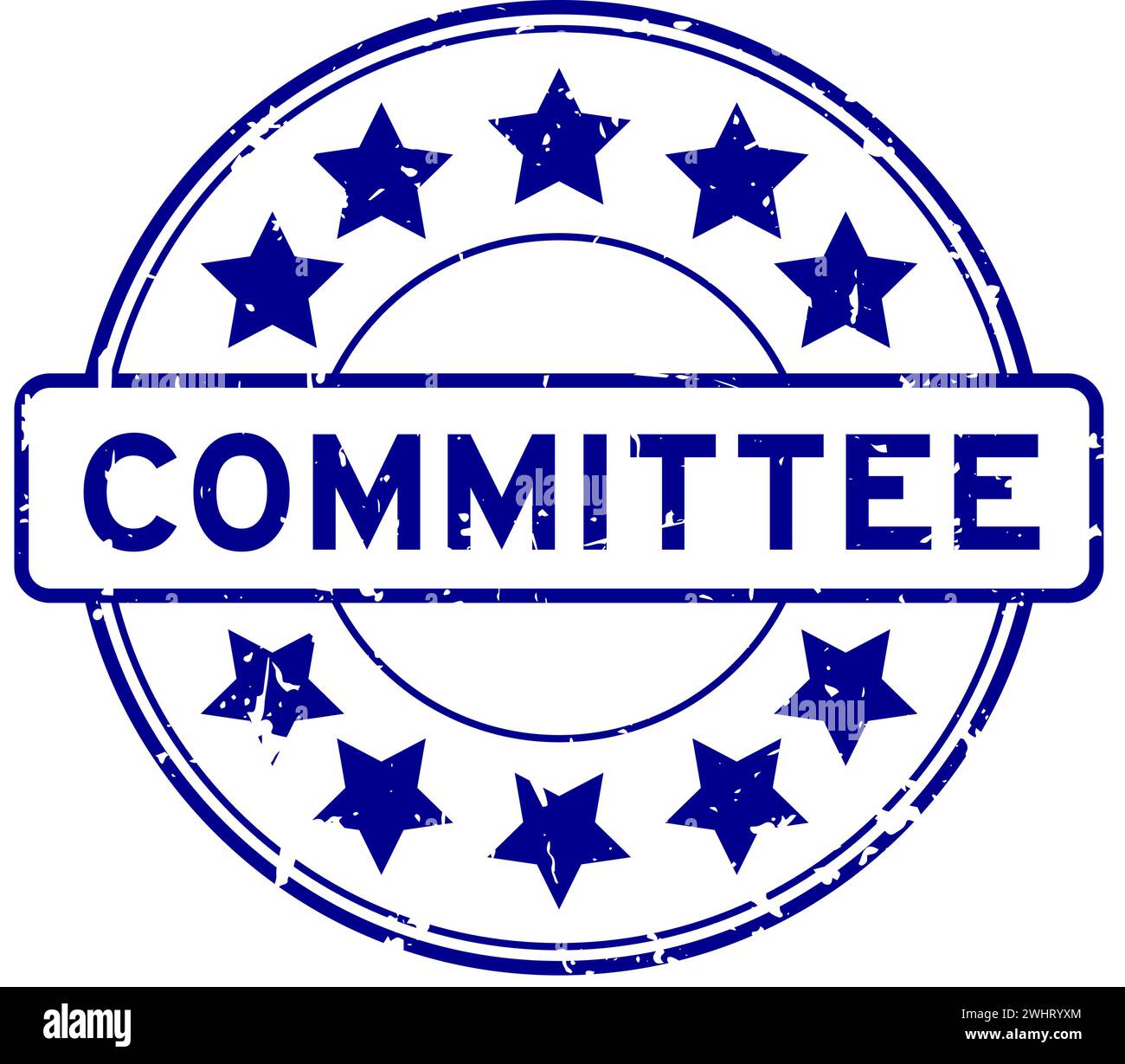 Grunge blue committee word round rubber seal stamp on white background ...