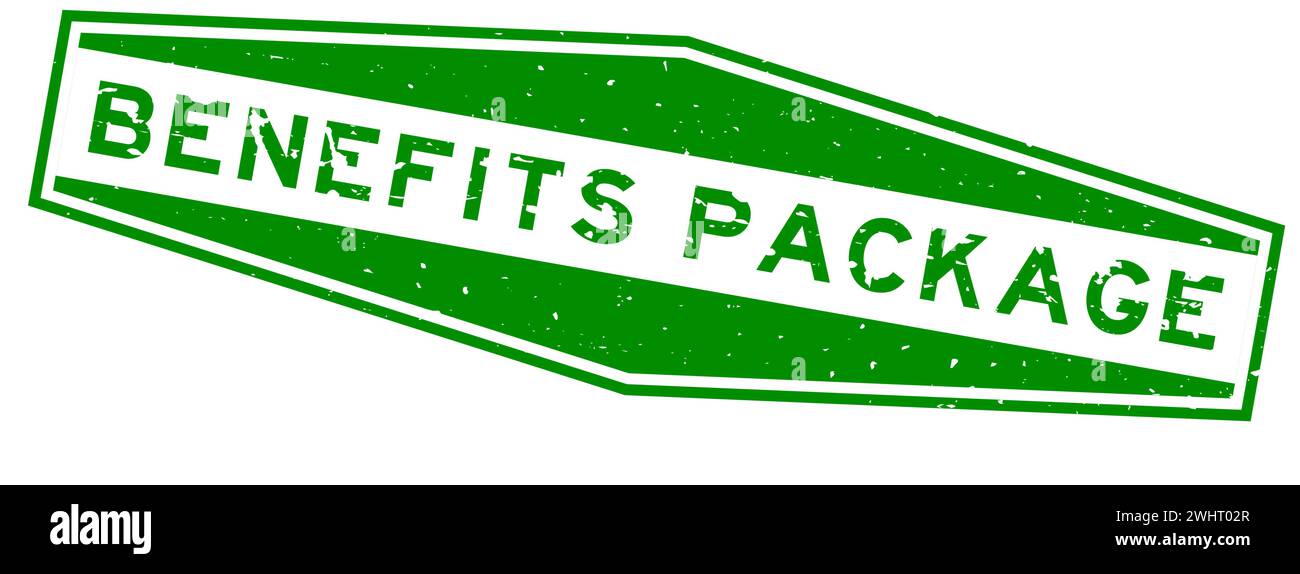 Grunge green benefits package word hexagon rubber seal stamp on white background Stock Vector ...