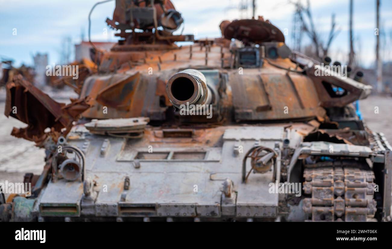 Damaged military tank on a city street in Ukraine Stock Photo - Alamy