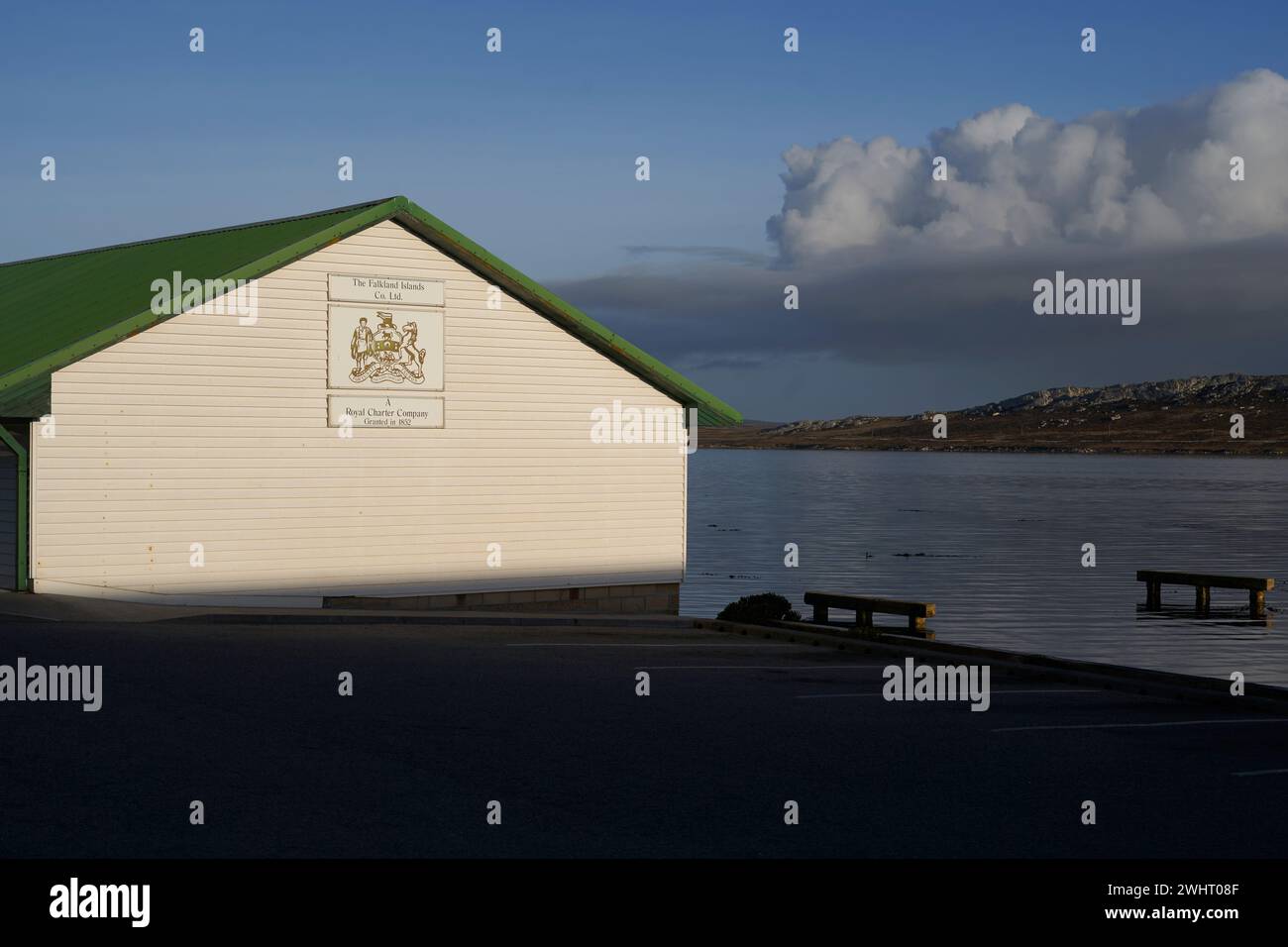 Historic buildings along the waterfront of Stanley, capital of the ...