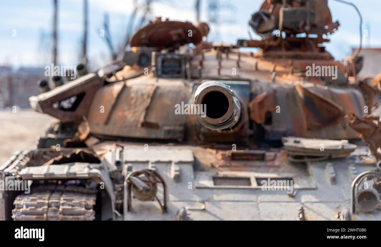 Damaged military tank on a city street in Ukraine Stock Photo - Alamy