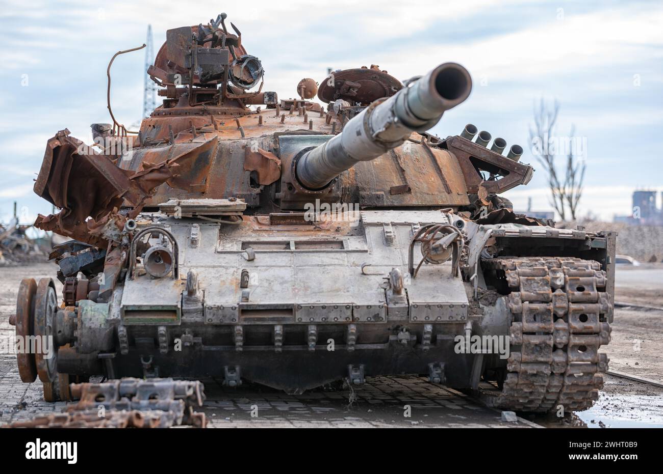 Damaged military tank on a city street in Ukraine Stock Photo - Alamy