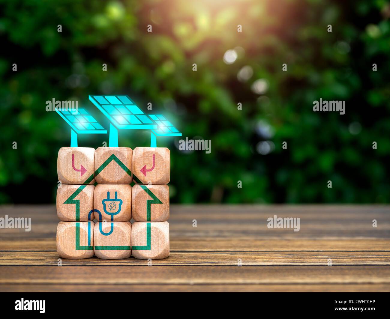 Sustainability at Home concept. Solar panels being installed on wooden ...