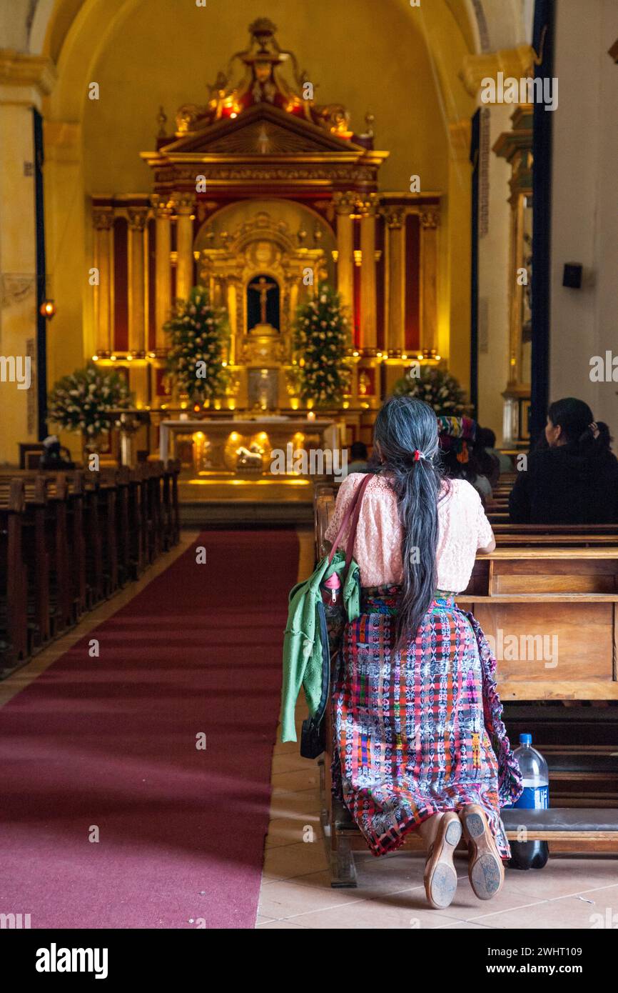 Antigua, Guatemala. Woman Kneeling in Church of San Jose, formerly ...