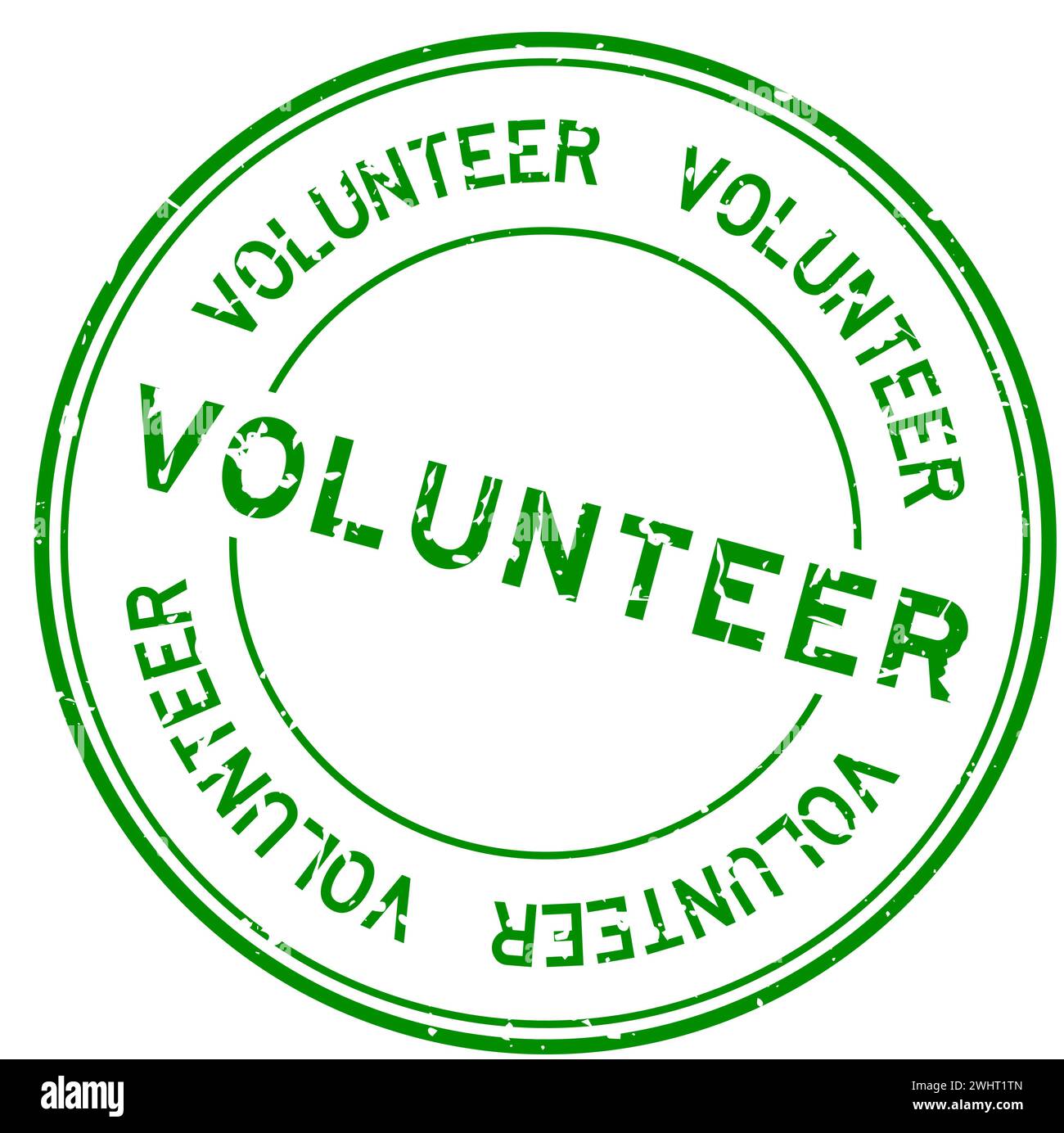 Grunge green volunteer word round rubber seal stamp on white background ...