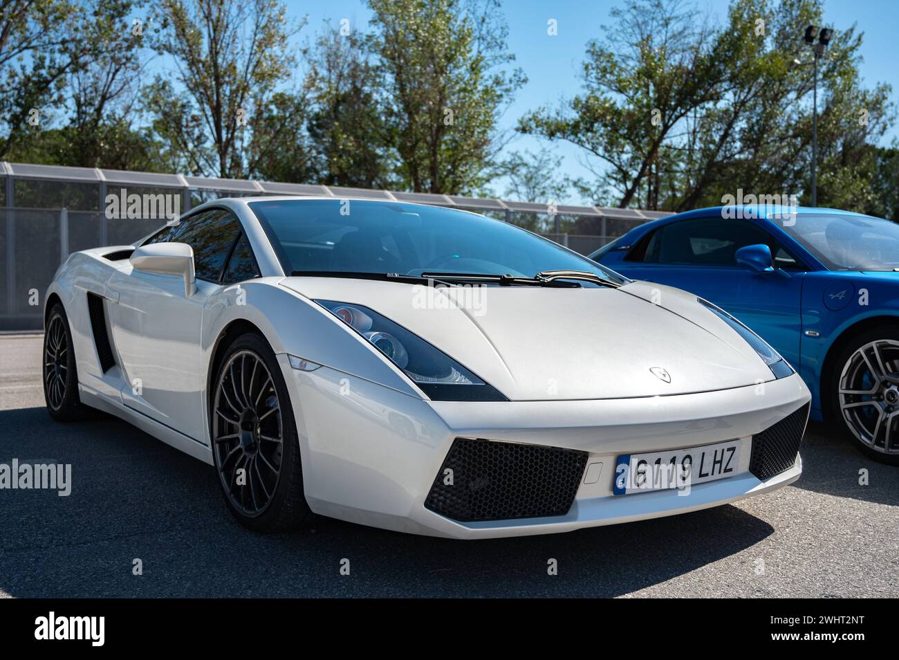 Front view of pearl white Lamborghini Gallardo Italian supercar Stock ...
