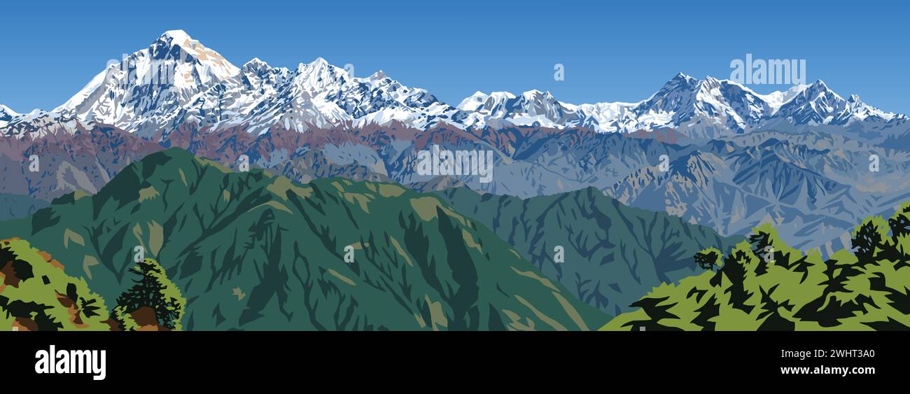 Mount Dhaulagiri and Mt Annapurna peaks as seen from Jaljala pass ...