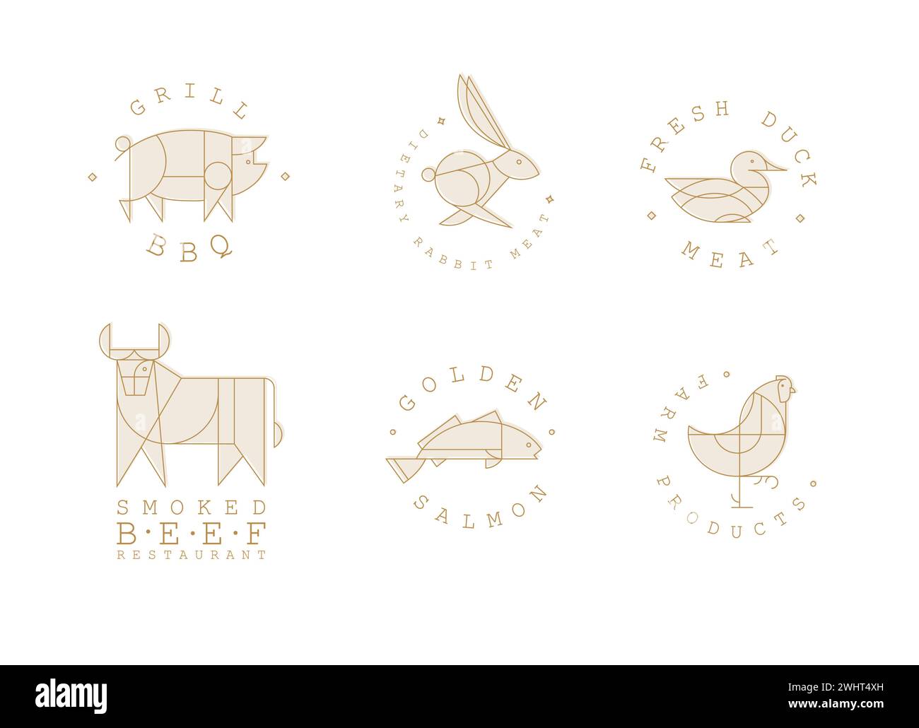 Animal labels in art deco linear style with lettering grill bbq, fresh ...