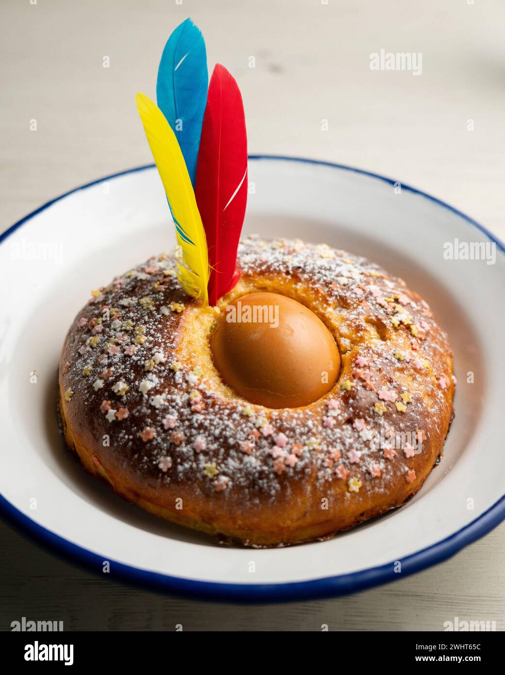 Mona de Pascua, sponge cake with boiled egg. Traditional Spanish ...