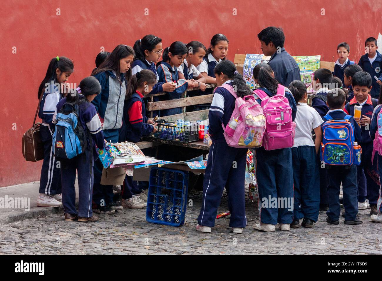 Antigua, Guatemala. School Children at Vendor's Cart Stock Photo - Alamy