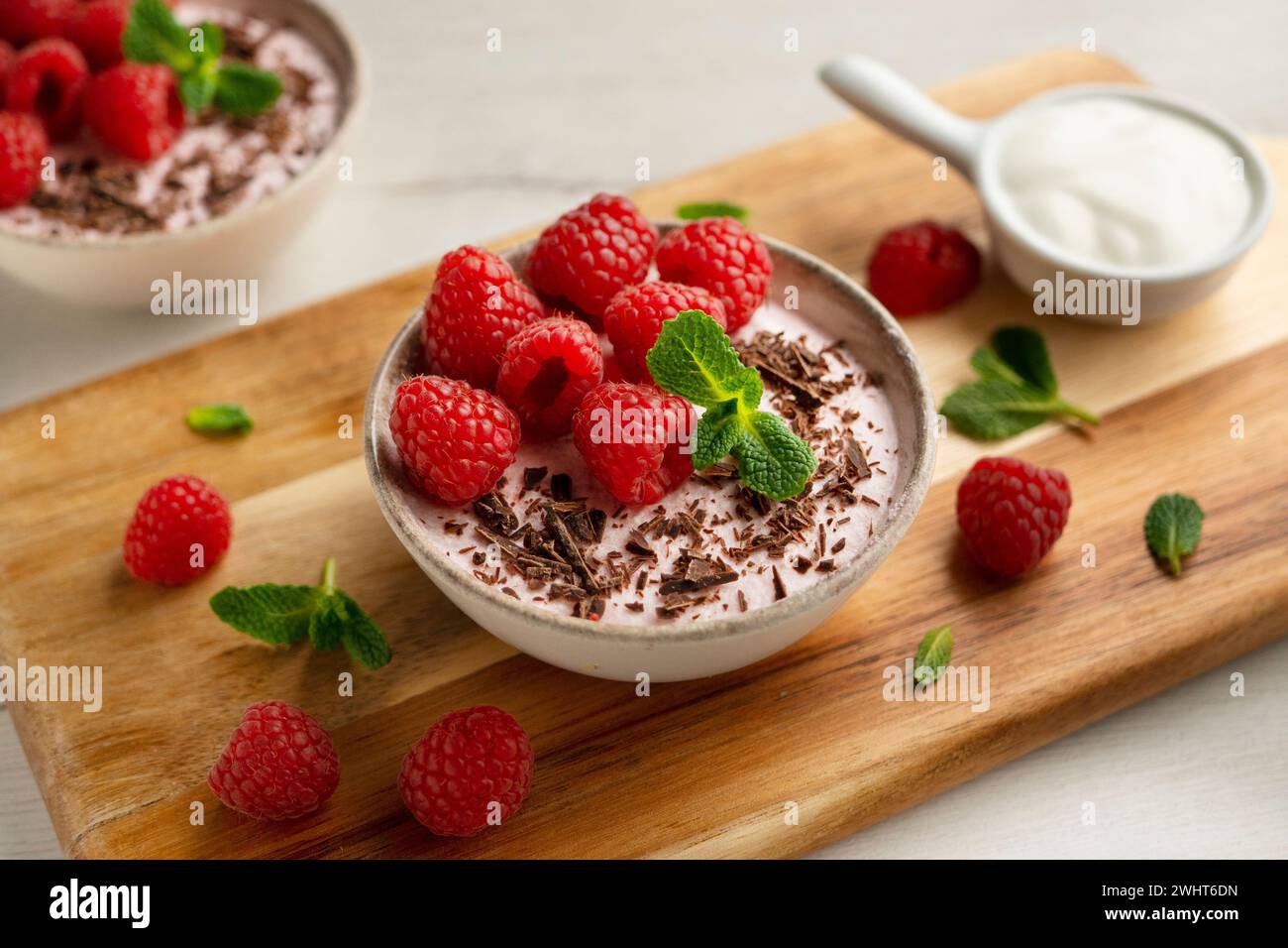 Yogurt and raspberry mousse. Traditional Italian recipe Stock Photo - Alamy