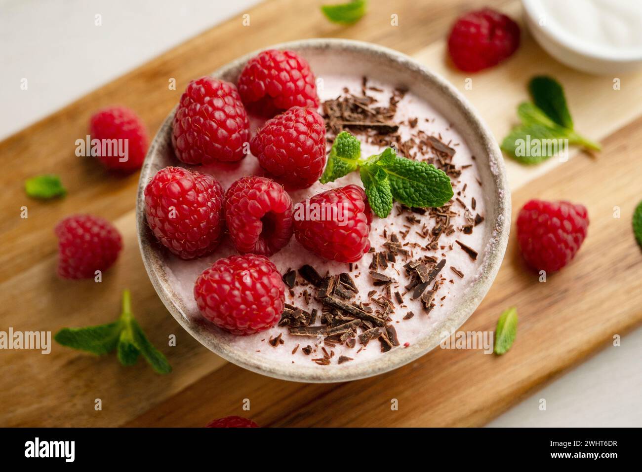 Yogurt and raspberry mousse. Traditional Italian recipe Stock Photo - Alamy