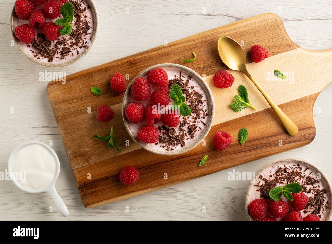 Yogurt and raspberry mousse. Traditional Italian recipe Stock Photo - Alamy