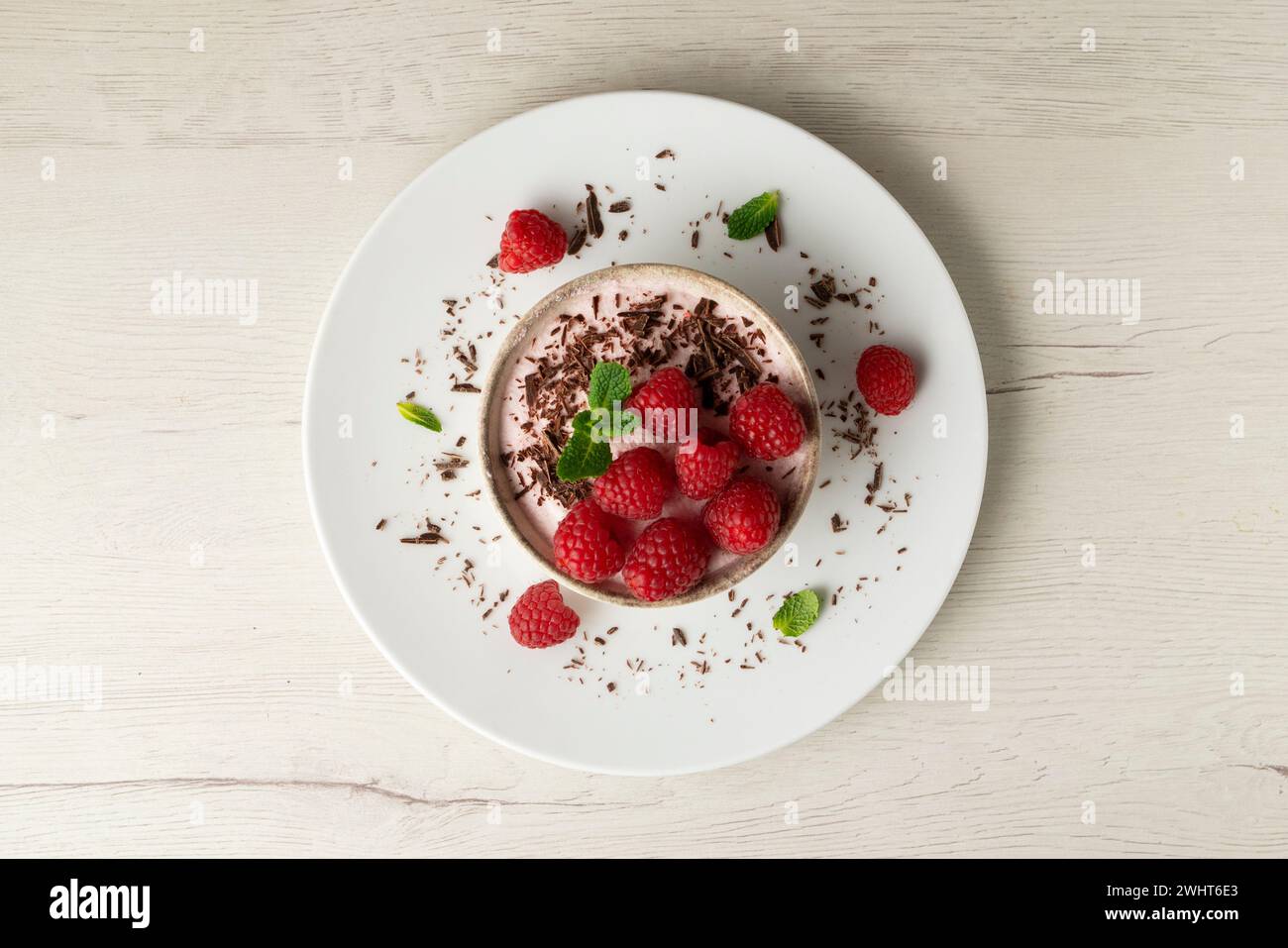 Yogurt and raspberry mousse. Traditional Italian recipe Stock Photo - Alamy