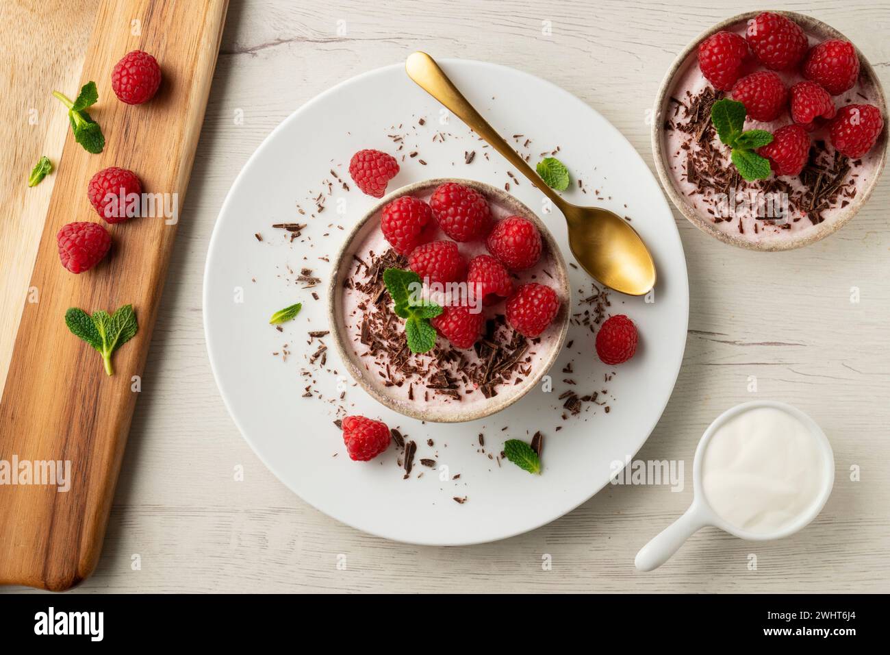 Yogurt and raspberry mousse. Traditional Italian recipe Stock Photo - Alamy