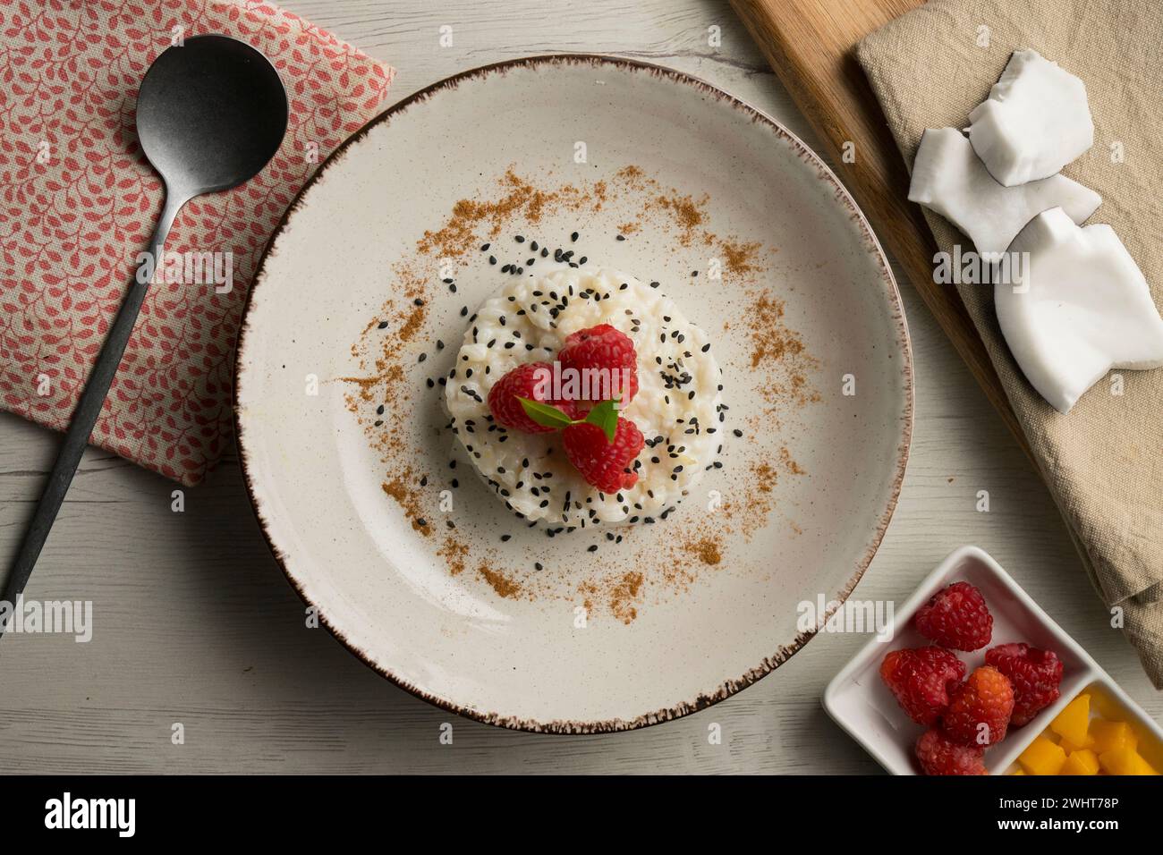 Raspberry Sticky Rice. Sticky rice cooked with coconut milk with fresh ...