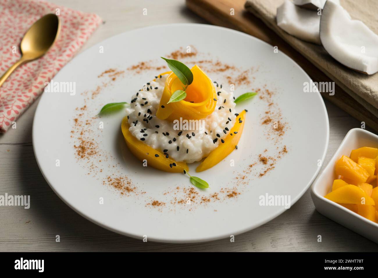 Mango Sticky Rice. Sticky rice cooked with coconut milk with fresh ...