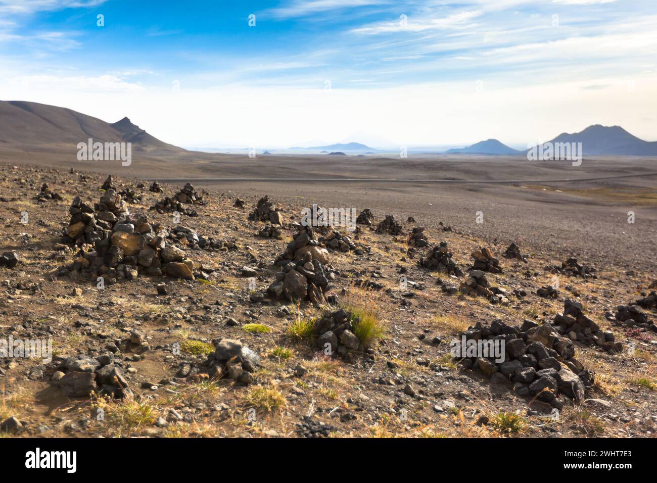 Landscape with Pyramids from stones, Iceland Stock Photo - Alamy